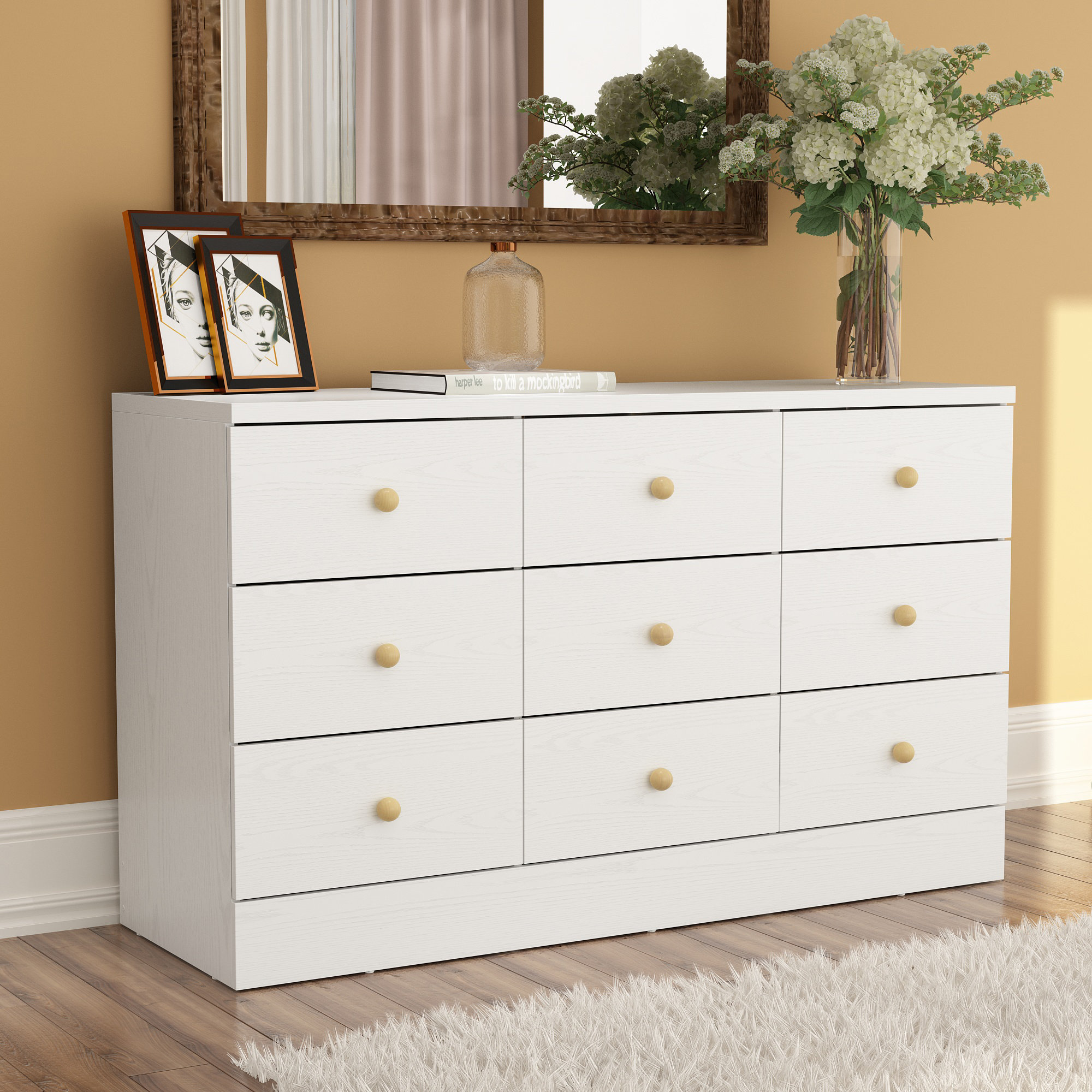 Ebern Designs 47.2" Wide 9 Drawers Dresser With Solid Wood Pulls - Wayfair Canada